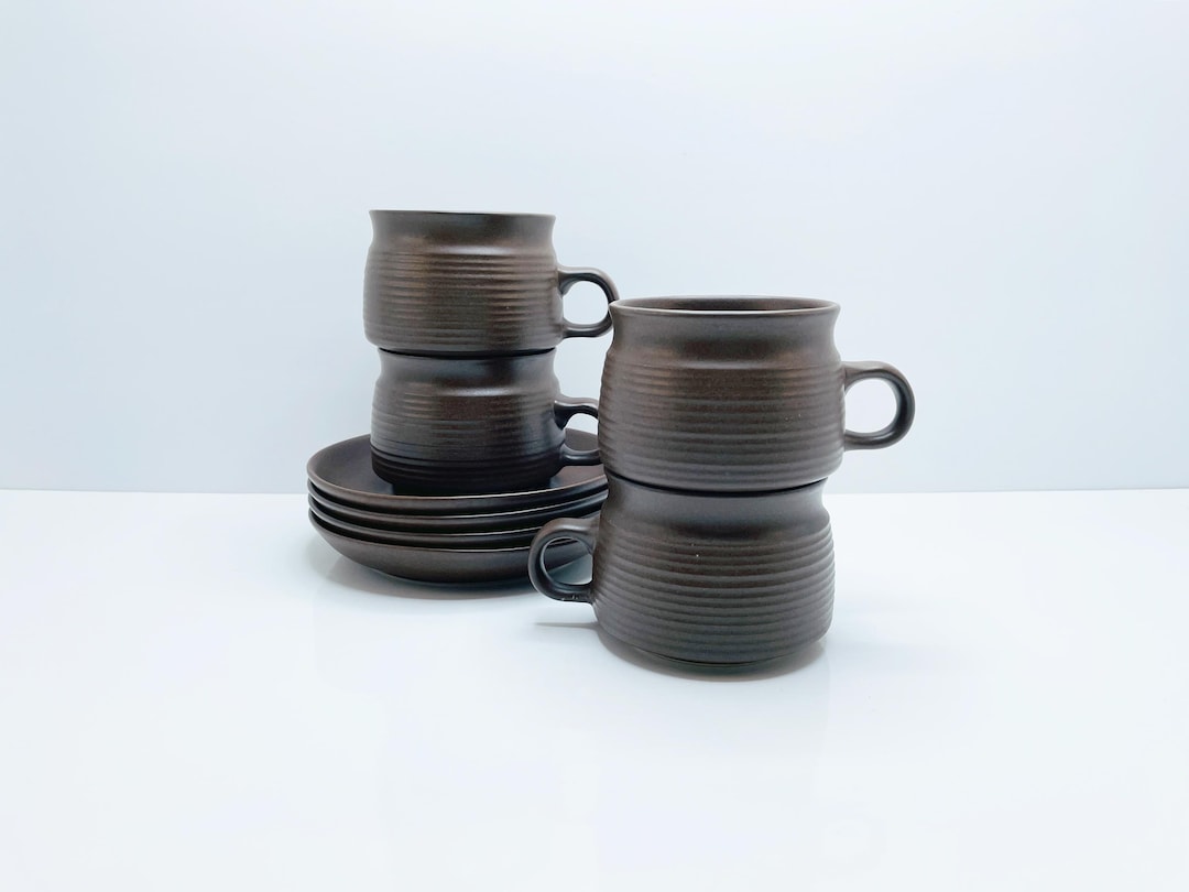Vintage MCM Denby Langley England Set of 4 Cups and Saucers in ...
