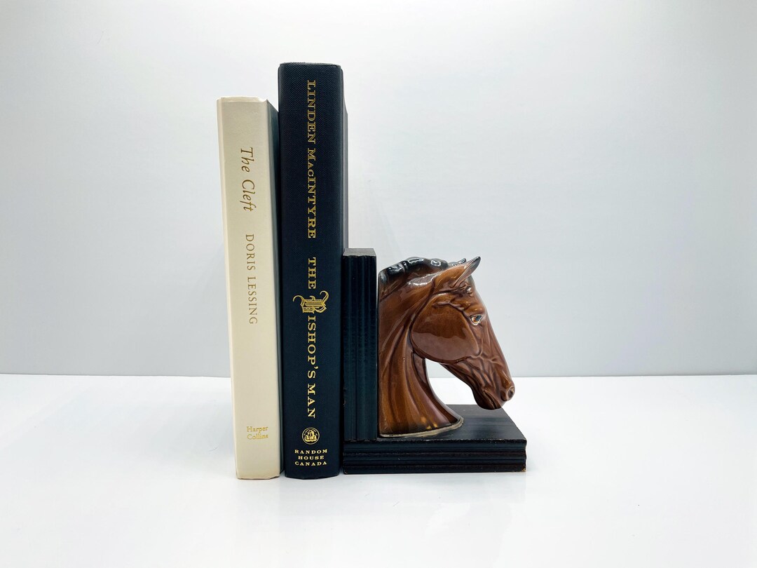 Vintage Horse Head Bookend | Ceramic & Wood | Equestrian Decor | Mid ...