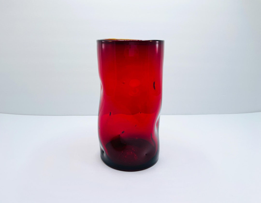 Vintage Art Glass Vase Mid Century Modern Ruby Red Blenko Pinched ...