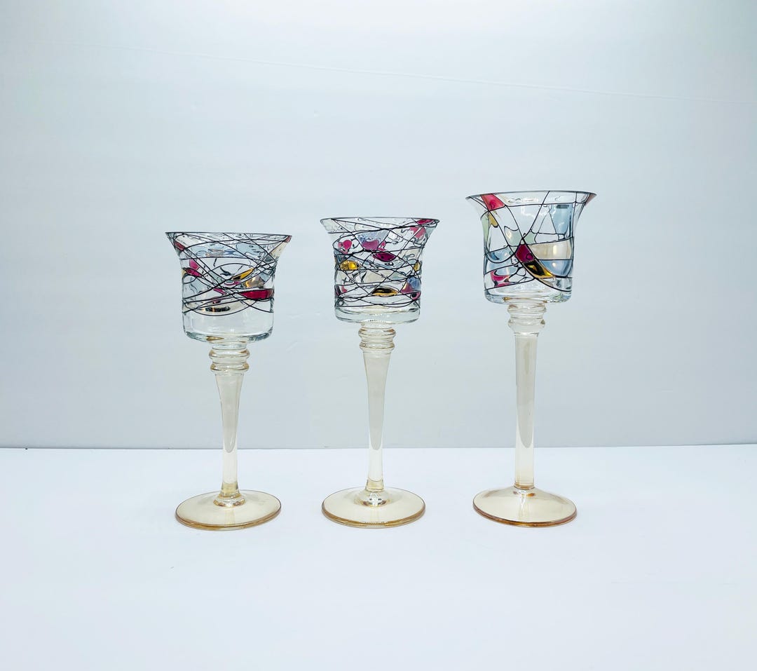 Vintage Partylite Mosaic Candle Light Trio P9261 Stained Glass Look Tea ...