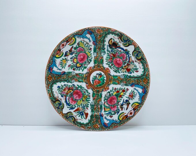 Antique Porcelain Plate Rose Canton China Foo Dragon Motif Dinner Plate ...