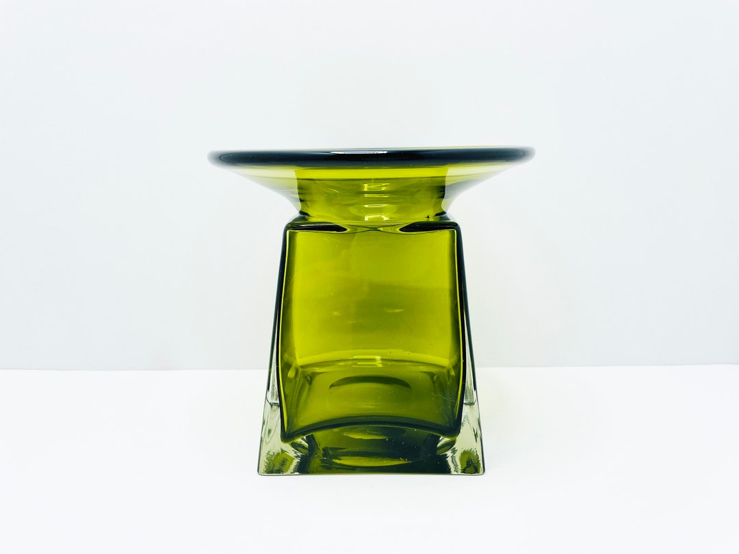 Vintage Mid Century Modern Studio Art Glass Green and Clear Hand Blown ...