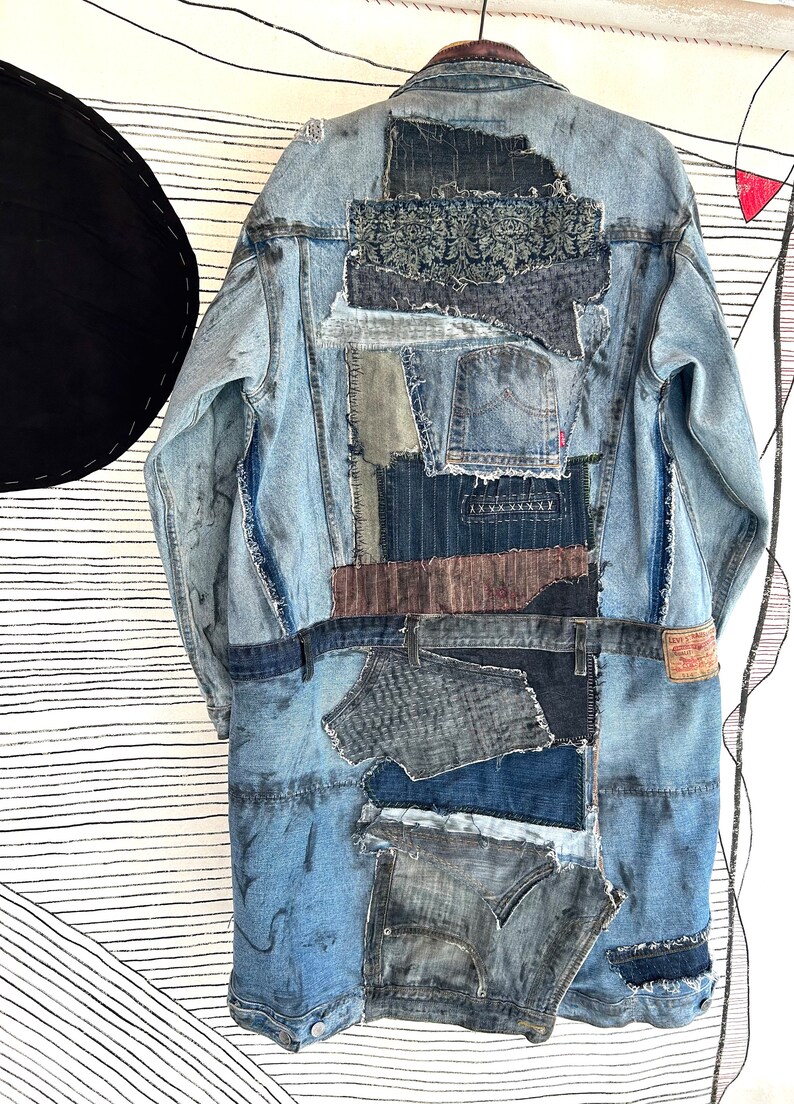 Reconstructed Vintage Denim Stylish Long Jacket - Etsy UK