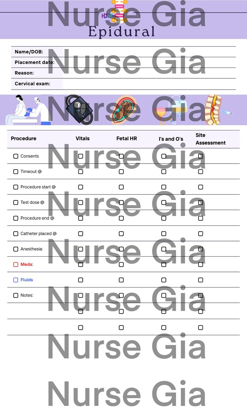 Epidural Nursing Checklist "anesthesia" "instant Download" - Etsy