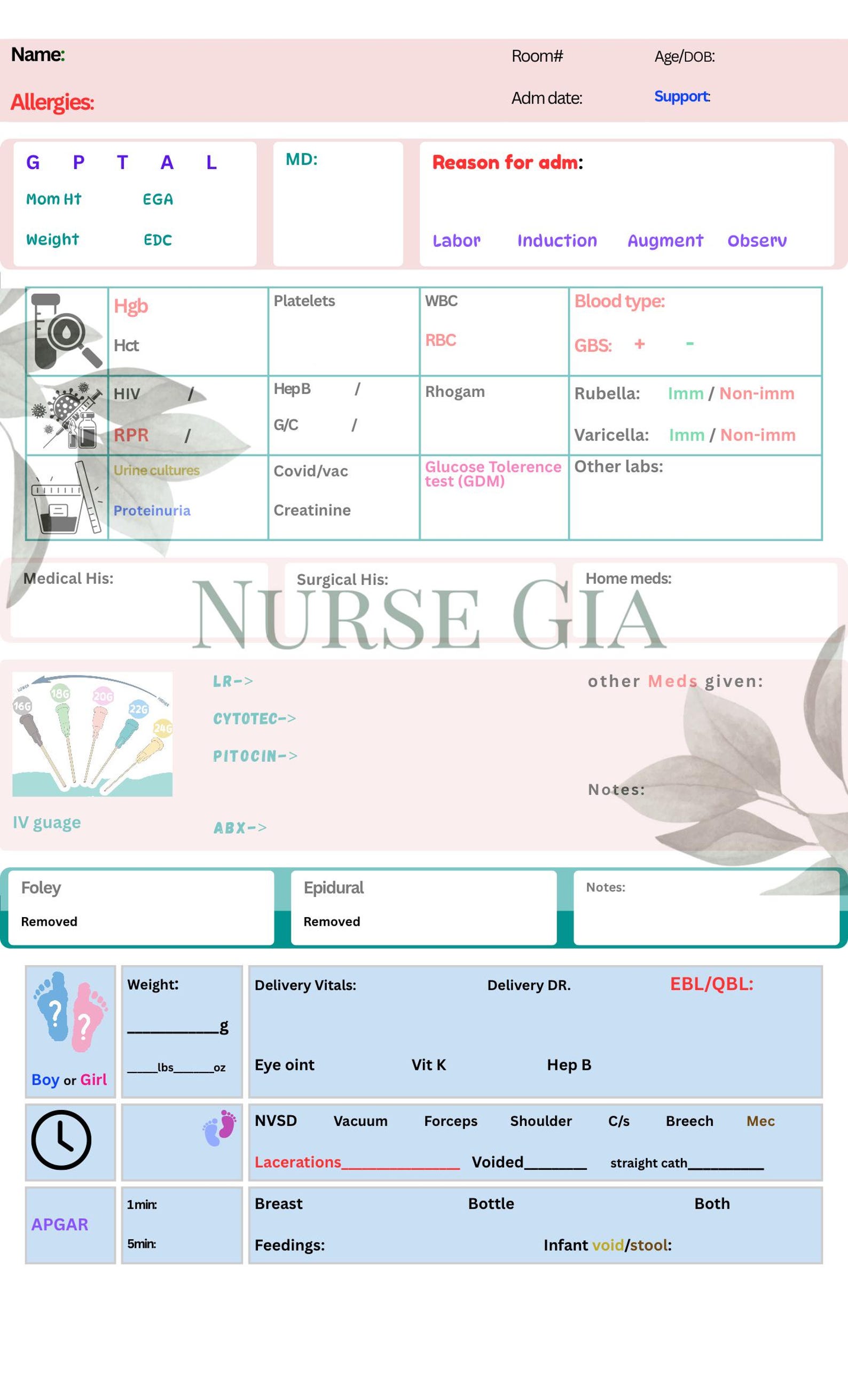 Labor and Delivery Nursing Report Sheet "nurse Notes" "instant Download ...