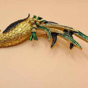 Vintage Sphinx Exotic Bird Brooch – Gold-tone, Black & Green Enamel ...