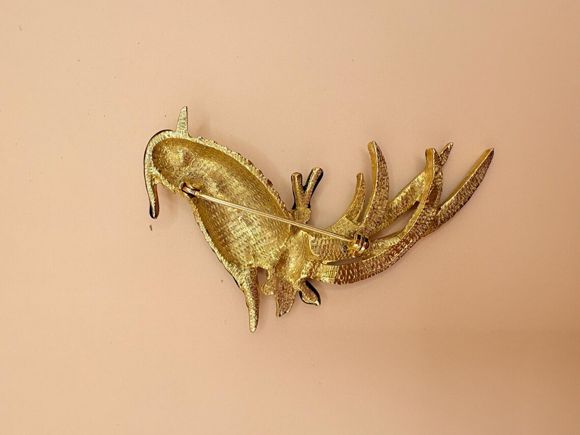 Vintage Sphinx Exotic Bird Brooch – Gold-tone, Black & Green Enamel ...