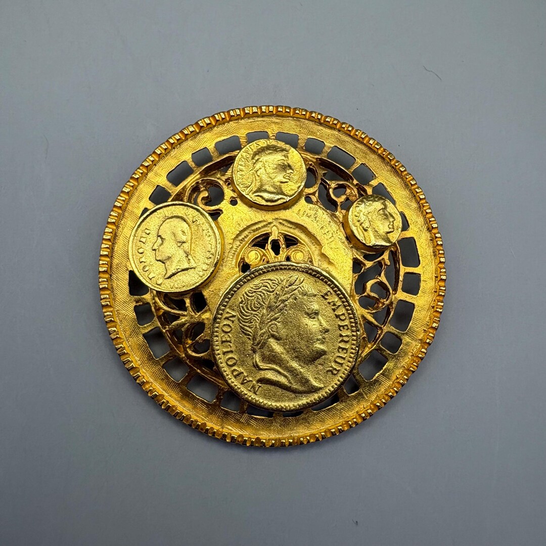 Vintage Coro Gold Tone Napoleon Coin Pin Brooch - Etsy