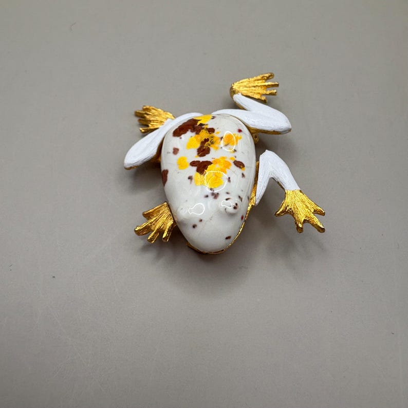 Vintage MCM Rene Speckled White Enamel Frog Pin Brooch - Etsy