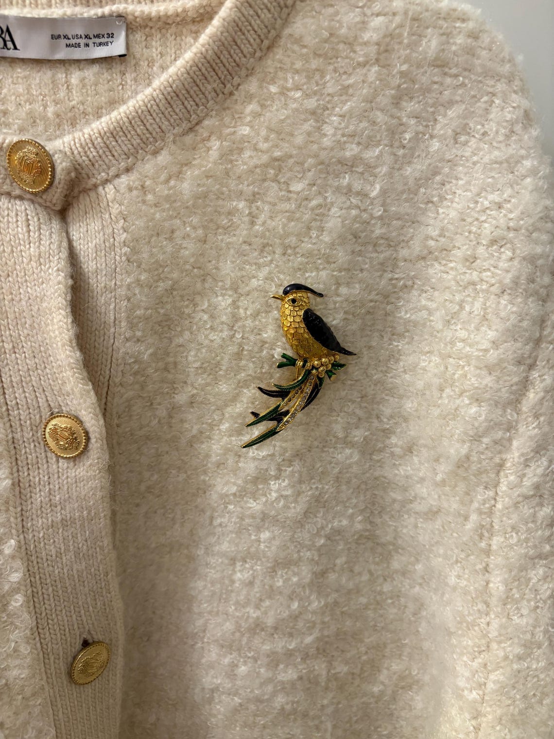 Vintage Sphinx Exotic Bird Brooch – Gold-tone, Black & Green Enamel ...