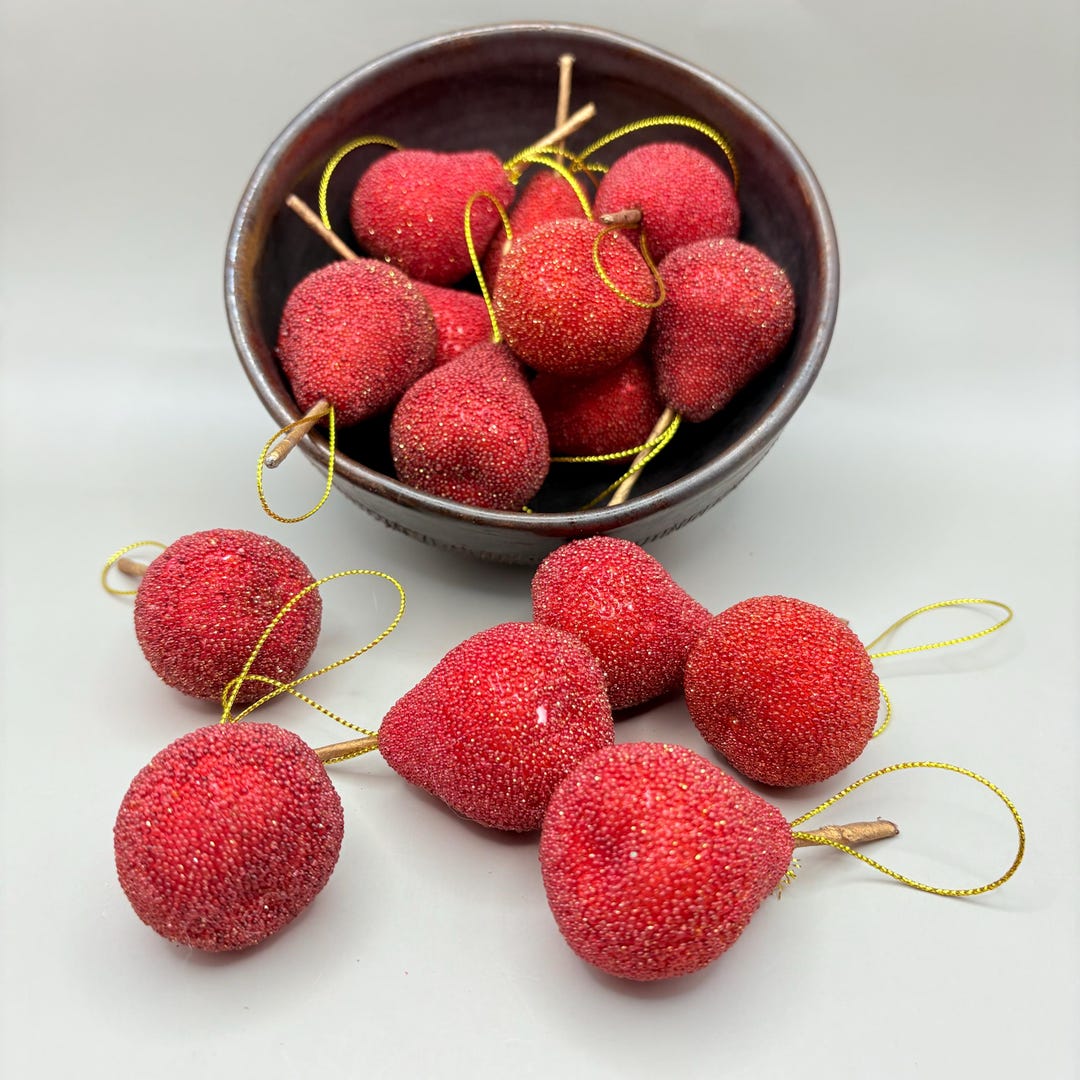 Vintage Beaded Sugar Faux Fruit Pears Ornaments for Christmas or Home ...