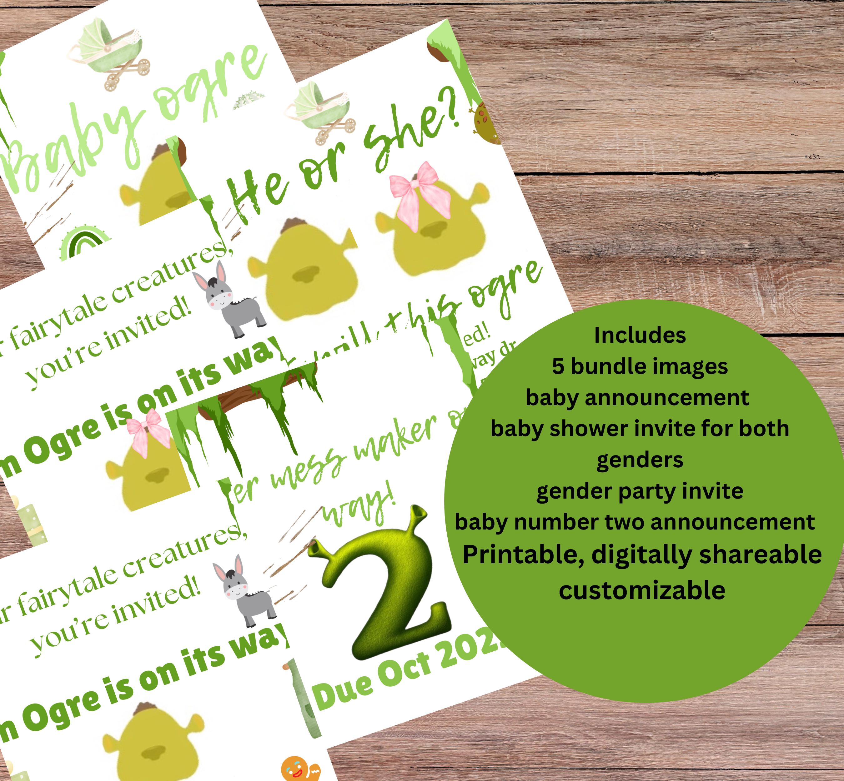 Shrek Baby Ogre Themed Baby Shower or Gender Reveal Events and Invites ...