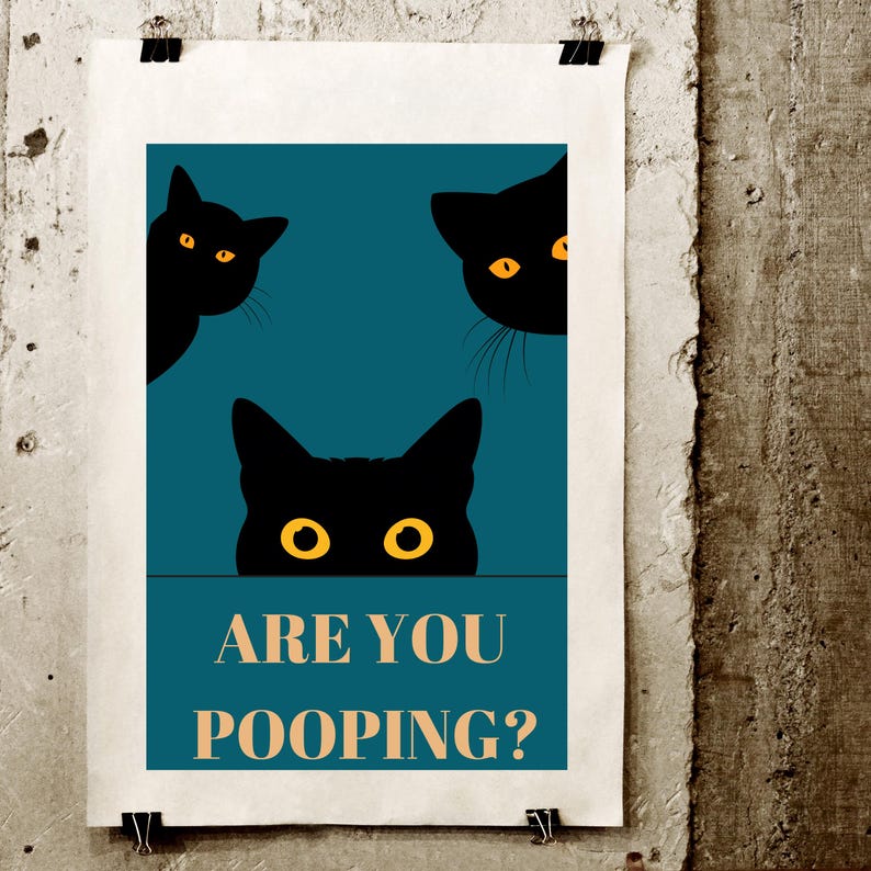Are You Pooping Poster ,funny Cat Toilet Printable Poster ,retro ...