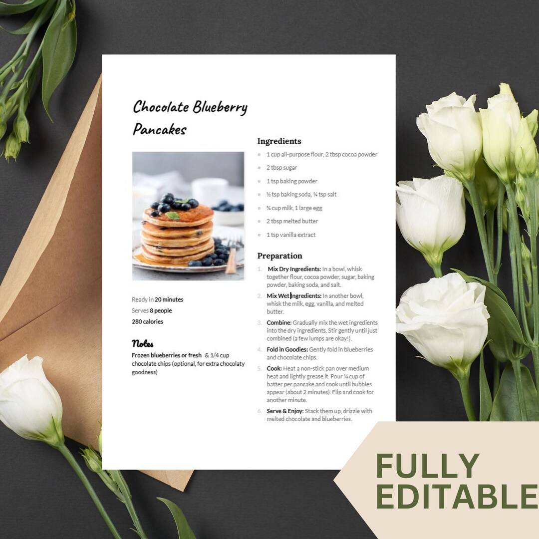 Minimalist Editable Recipe With MS Word and Google Docs Recipe Template ...