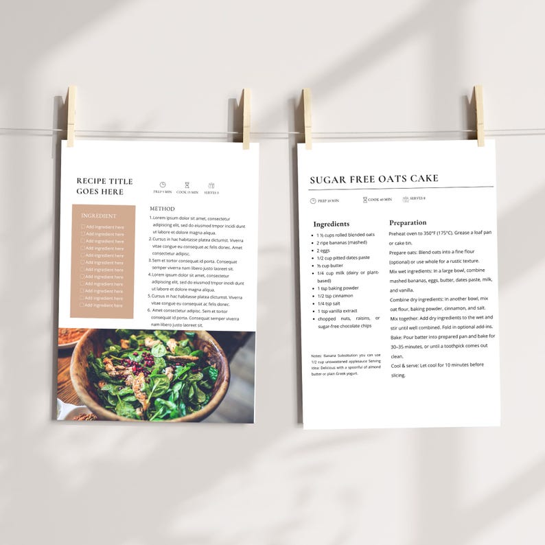 Editable Recipe Card Template: Minimalist Design, A4/US Letter (canva ...