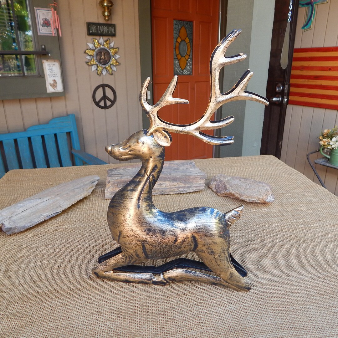 Large Antique Gold Finish Aluminum Resting Stag ~ Resting Deer ...