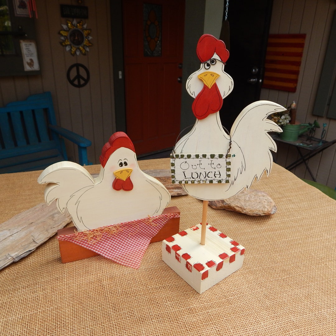 1980's LG Wood Handmade Chickens ~ Whimsical Hand Created Country ...