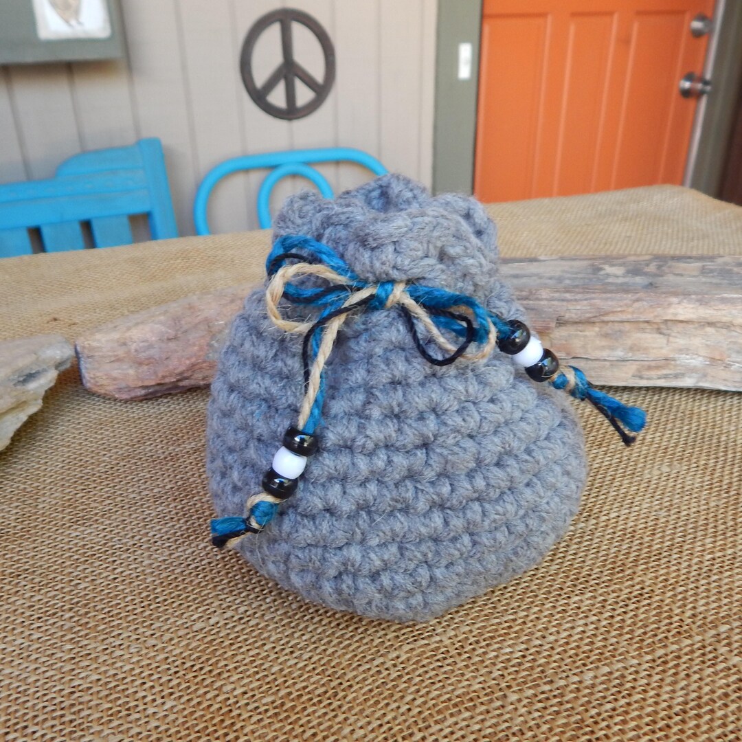 Crocheted Pouch ~ Gray Chunky Yarn Crocheted Pouch ~ Acrylic Yarn Pouch ...