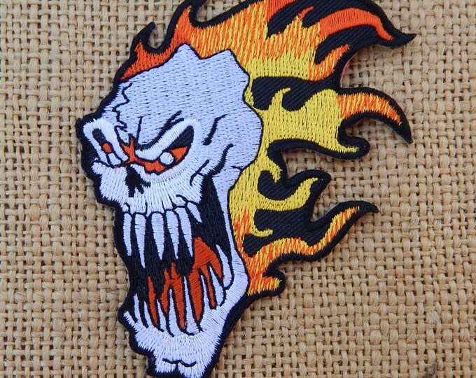 Flaming Skull Patch / Skull Patch / Embroidered Patch / Unused Skull Patch / Burning Skull Patch ...