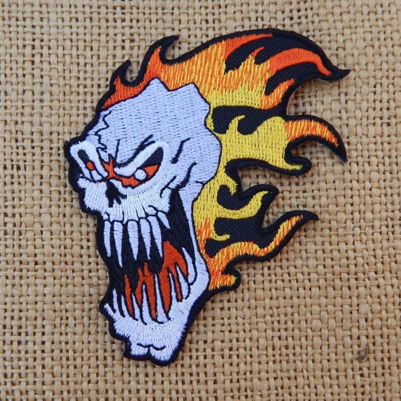 Flaming Skull Patch / Skull Patch / Embroidered Patch / Unused | Etsy