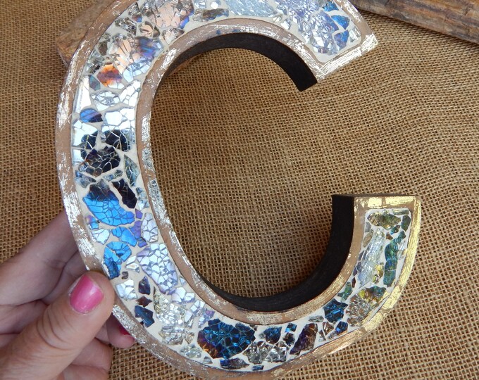 Large Inlaid Mosaic Letter "c" ~ Hand Made in India / Crackle Glass ...