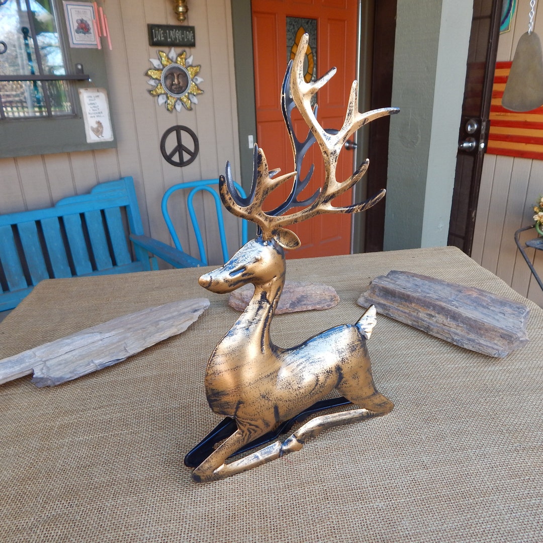 Large Antique Gold Finish Aluminum Resting Stag Resting Deer Statuette ...