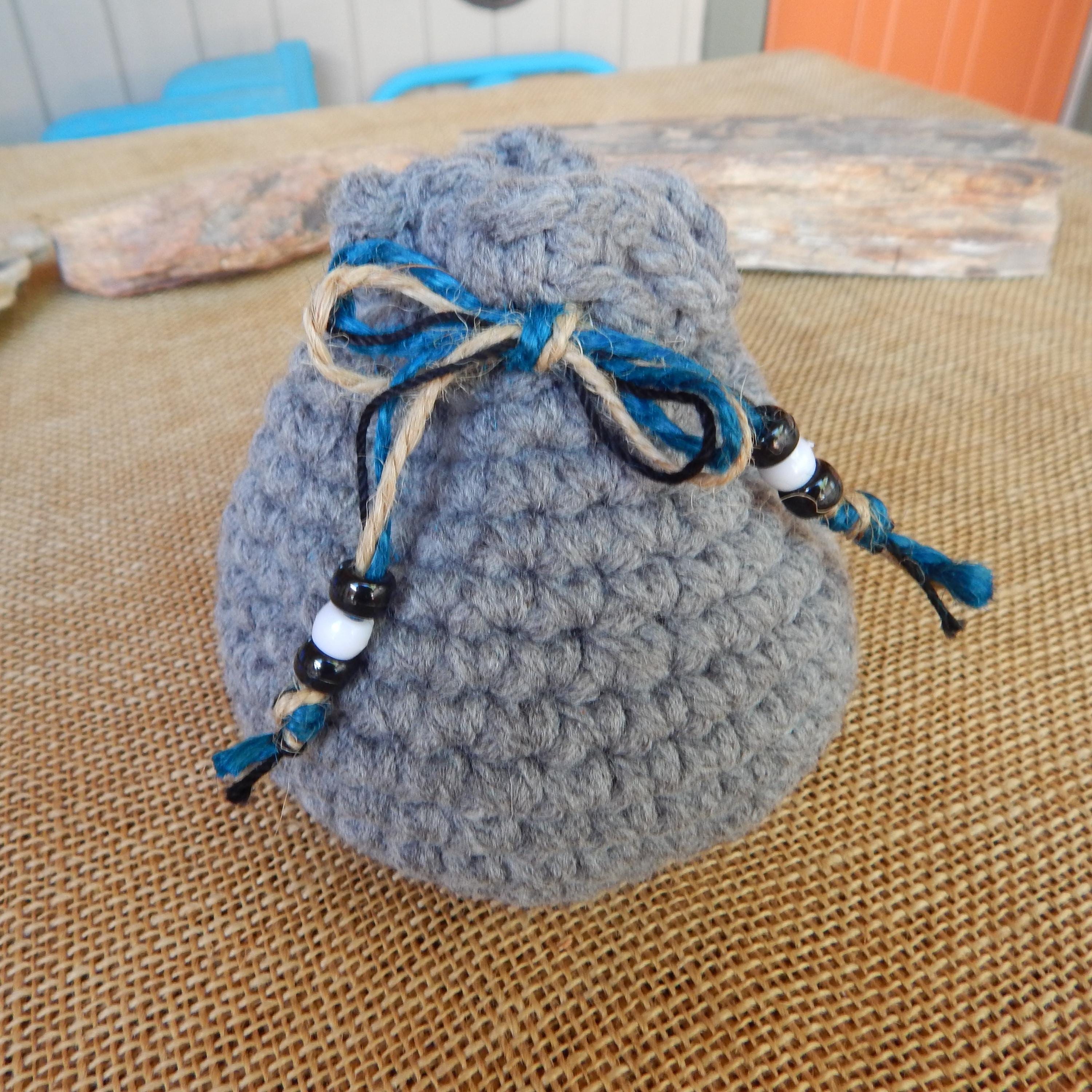 Crocheted Pouch ~ Gray Chunky Yarn Crocheted Pouch ~ Acrylic Yarn Pouch ...