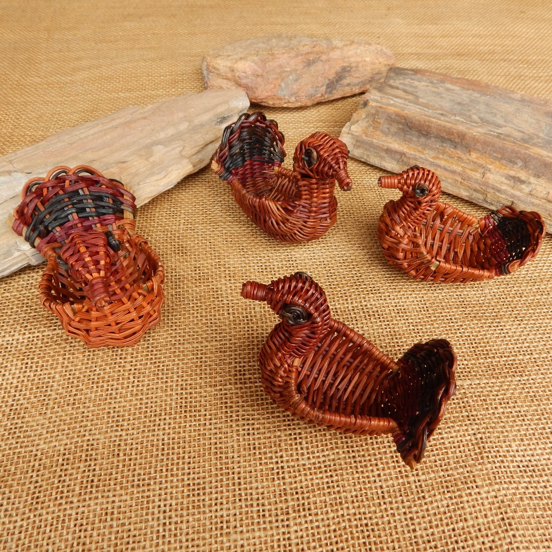 Set of Four 4" Woven Duck Baskets ~ 4" Woven Rattan Duck Baskets ...