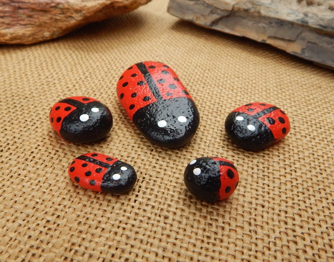 5 Ladybug Rocks / Ladybug Plant Sitters / Ladybug Home Decorations ...