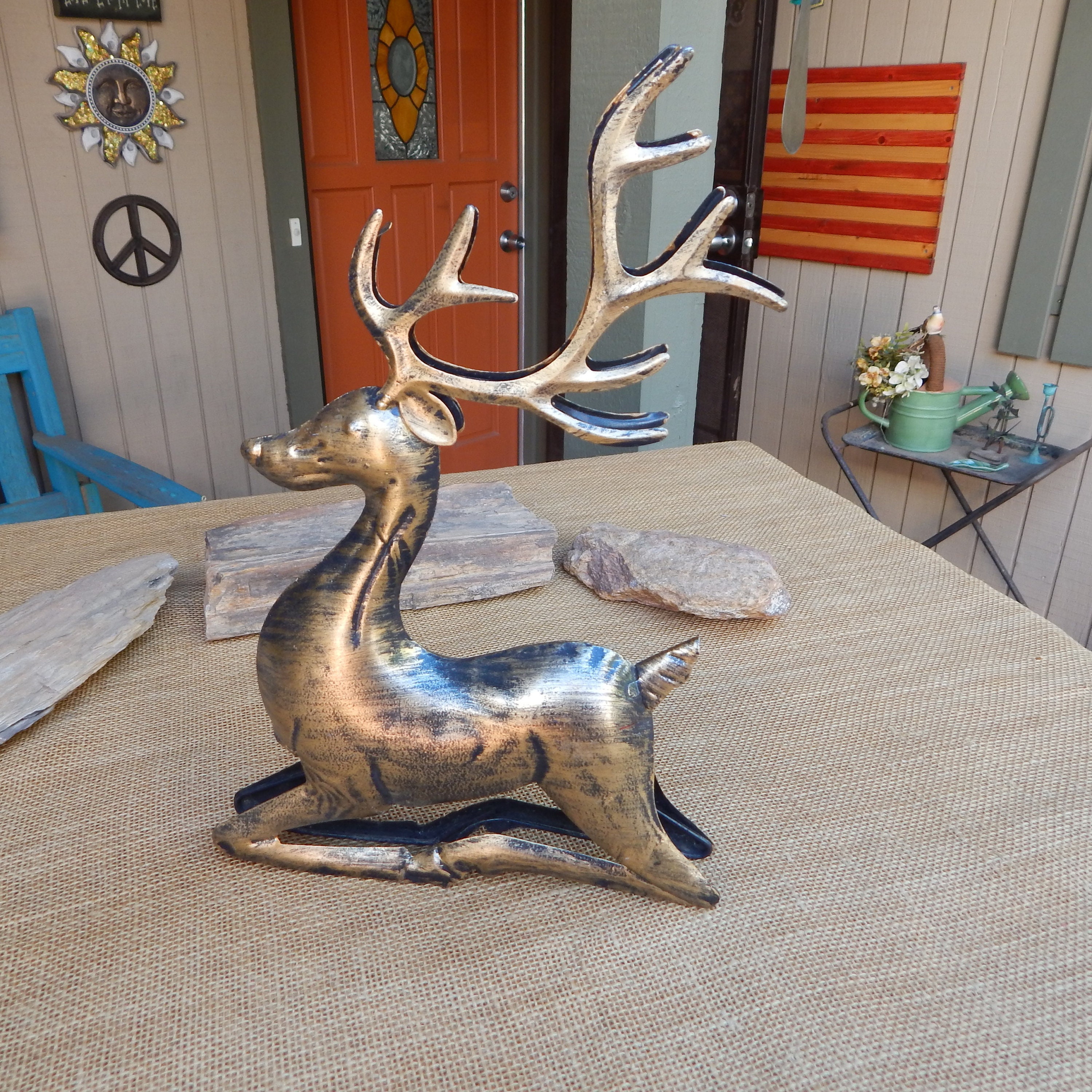 Large Antique Gold Finish Aluminum Resting Stag ~ Resting Deer ...