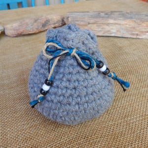 Crocheted Pouch ~ Gray Chunky Yarn Crocheted Pouch ~ Acrylic Yarn Pouch ...