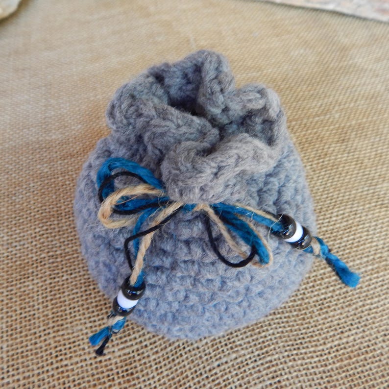 Crocheted Pouch ~ Gray Chunky Yarn Crocheted Pouch ~ Acrylic Yarn Pouch ...