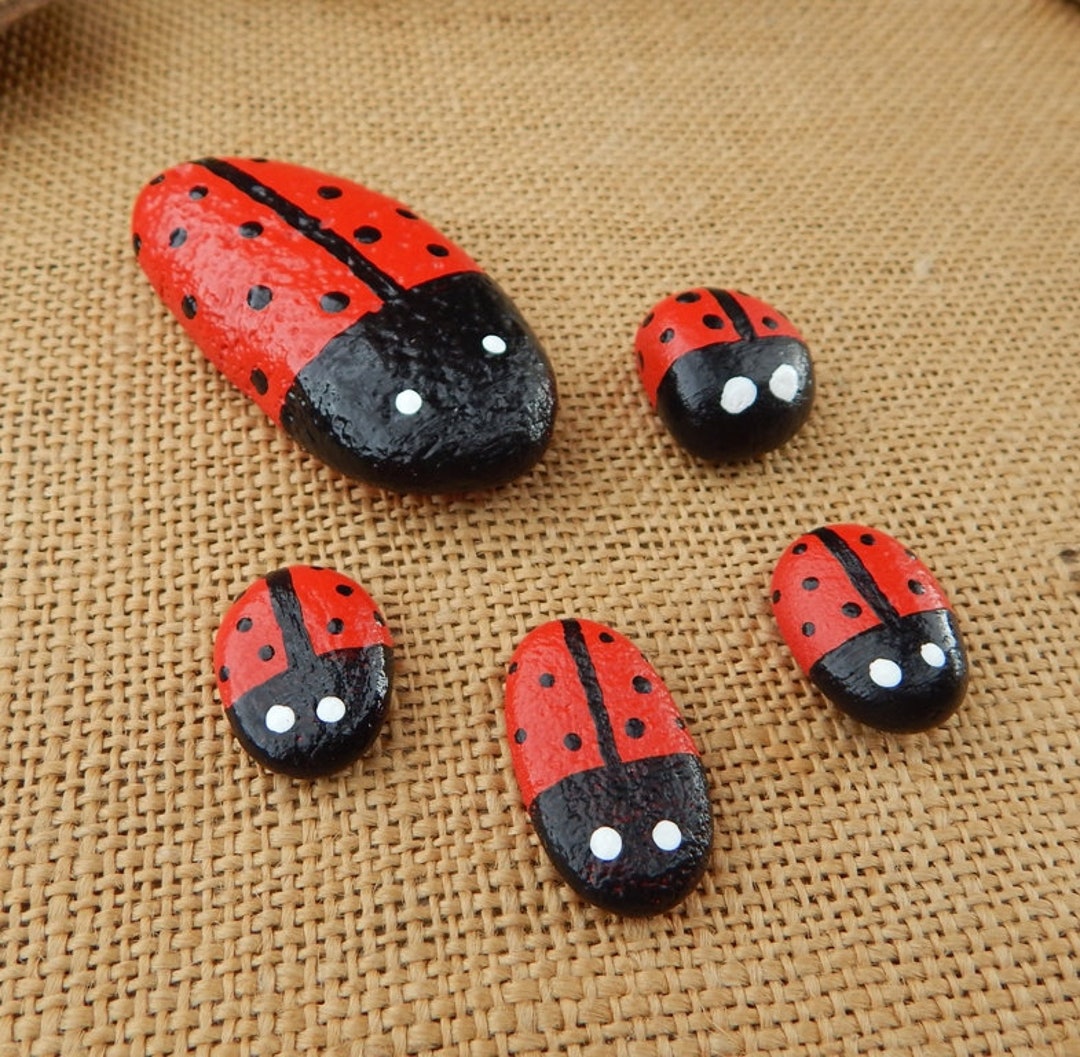 5 Ladybug Rocks / Ladybug Plant Sitters / Ladybug Home Decorations ...