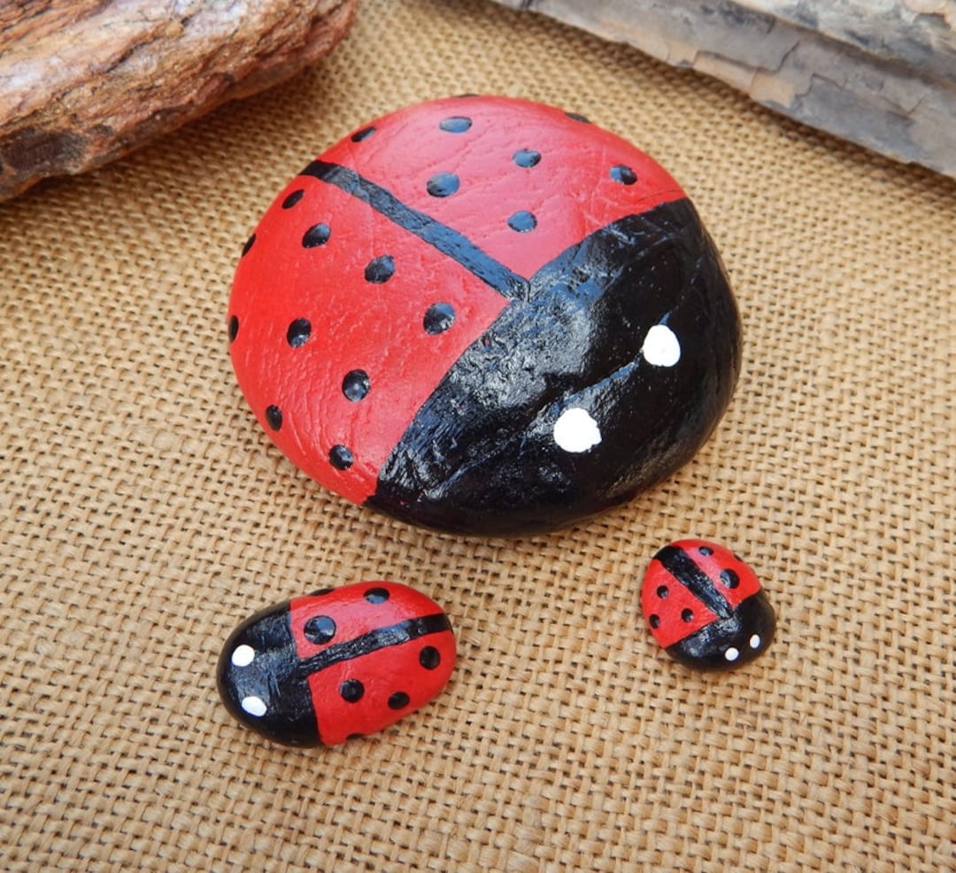 3 Ladybug Rocks / Ladybug Plant Sitters / Ladybug Paperweight / Ladybug ...