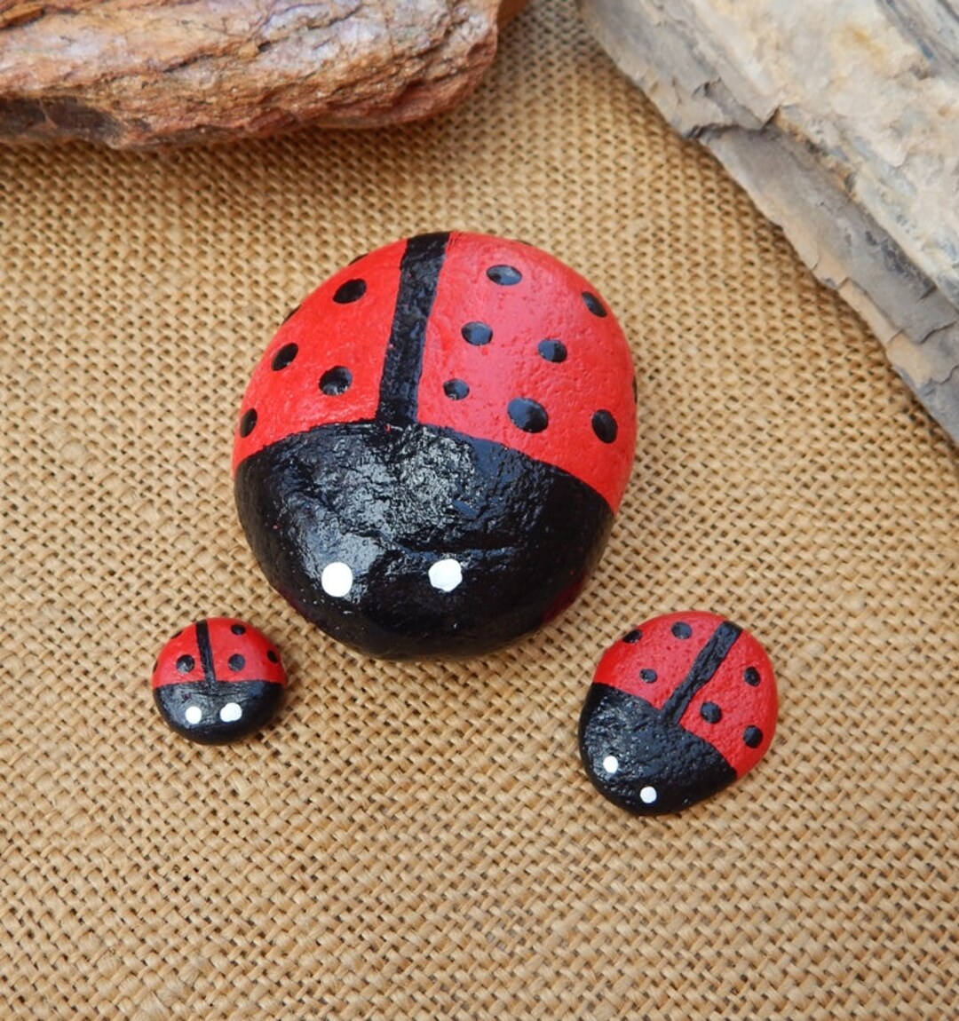 3 Ladybug Rocks / Ladybug Plant Sitters / Ladybug Paperweight / Ladybug ...