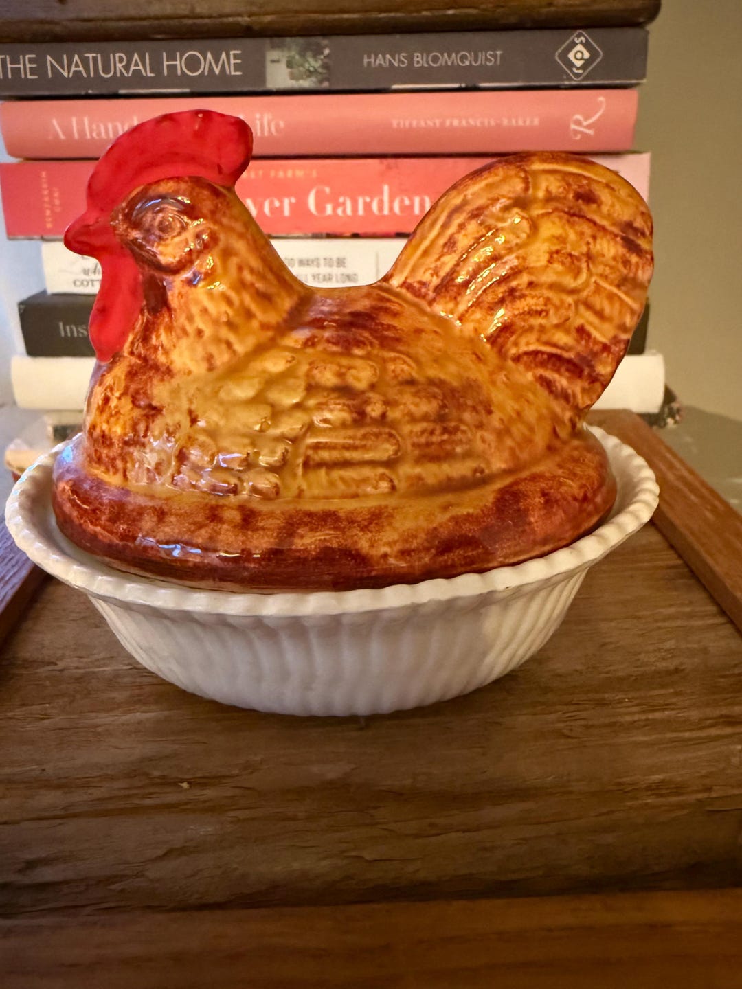 Handmade Ceramic Chicken Covered Dish Small Butter Keeper or Egg Holder ...