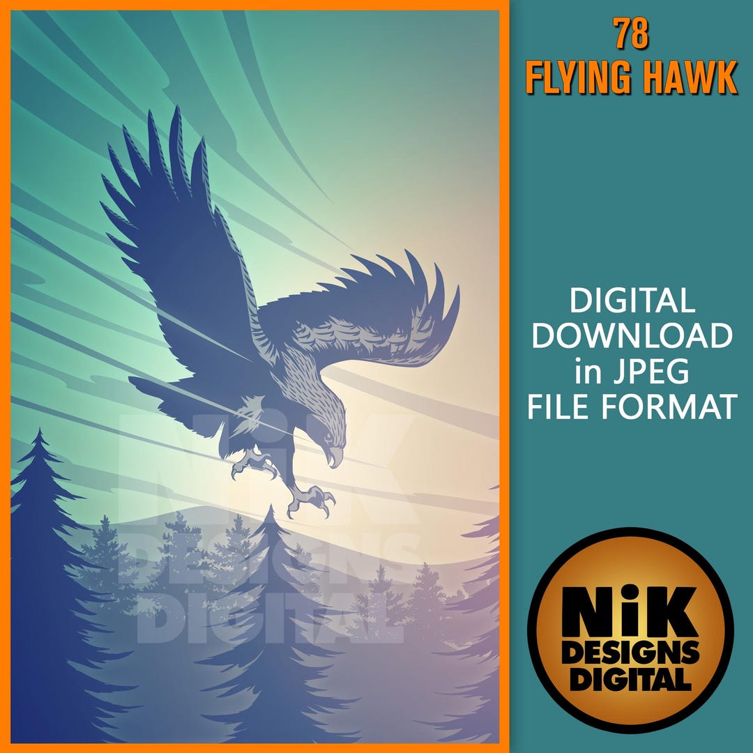 078_FLYING HAWK digital Wall Art, Silhouette Art, Plants, Animals ...