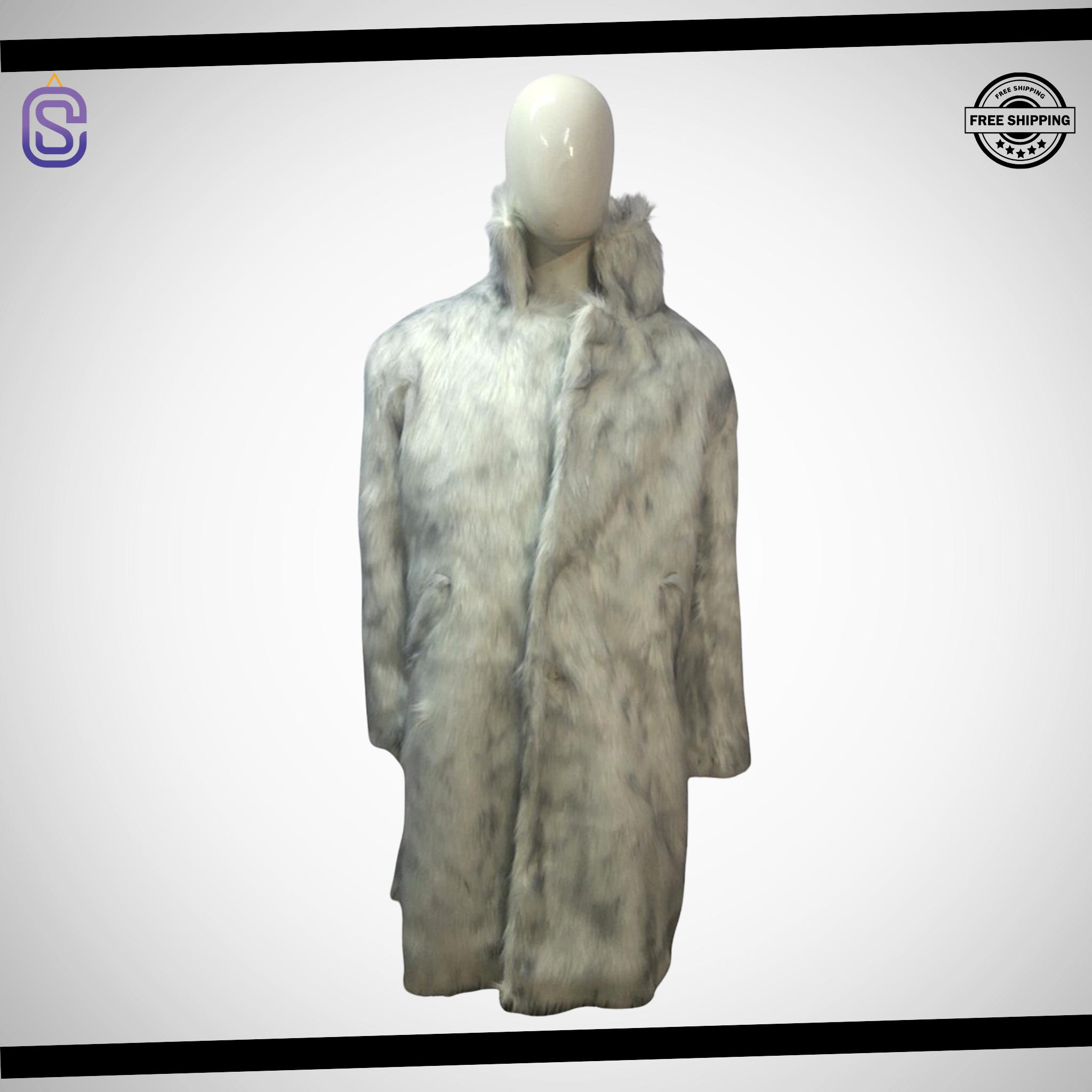 Handmade Men's Ken White Faux Fur Trench Coat | Classic Faux Fur Long ...