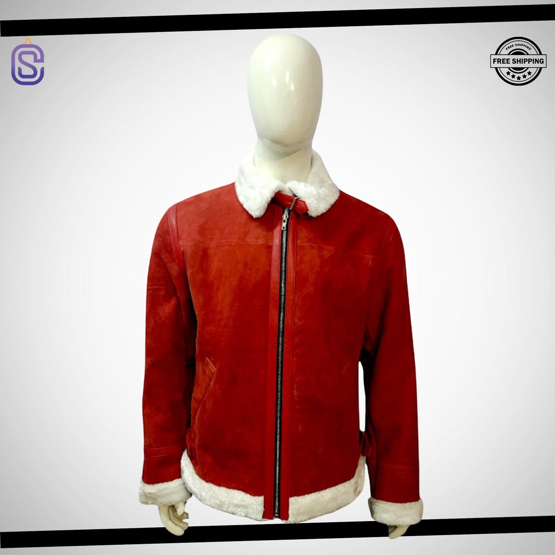 Men's Red Fur Leather Jacket Faux Shearling Leather Jacket | Shearling ...