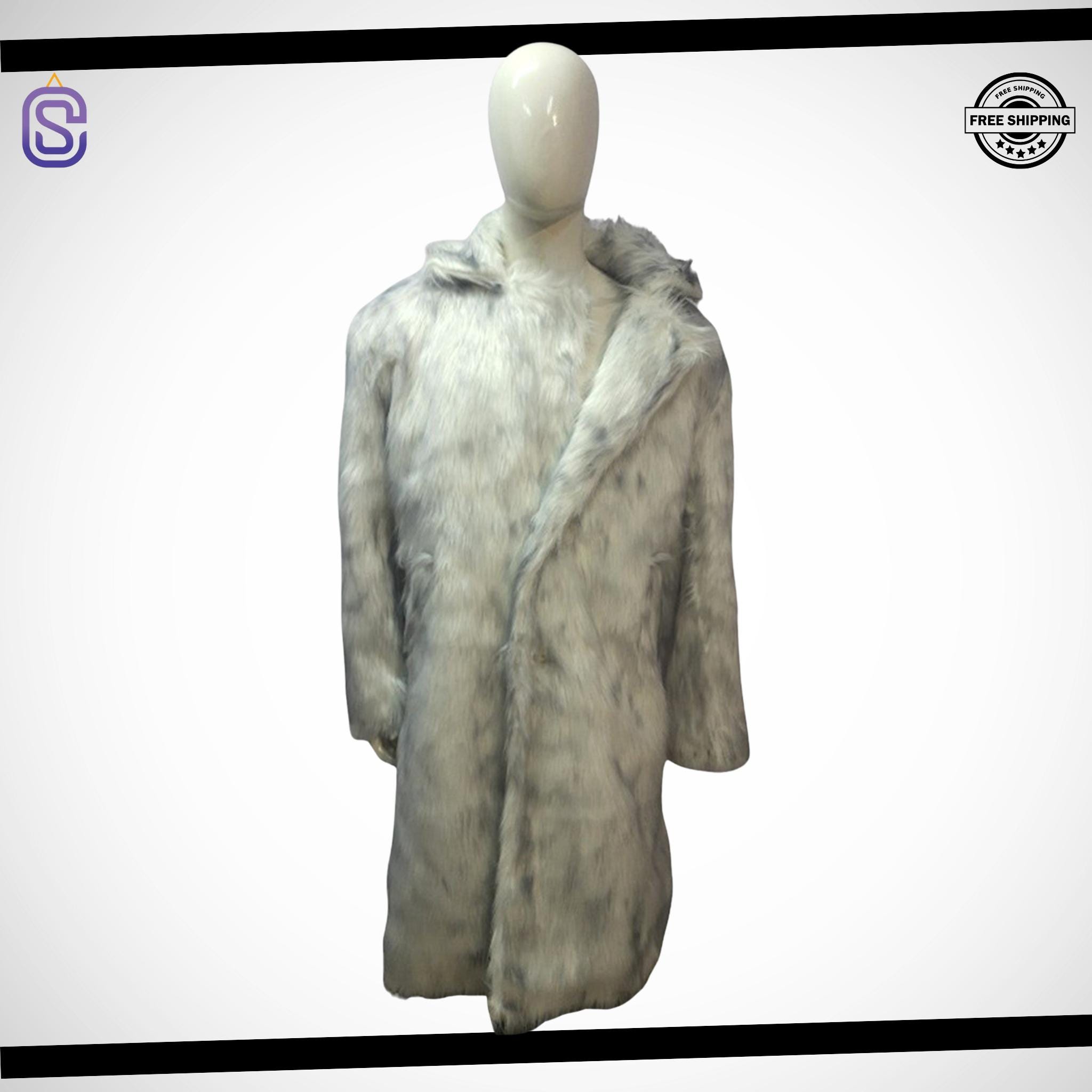 Handmade Men's Ken White Faux Fur Trench Coat | Classic Faux Fur Long ...