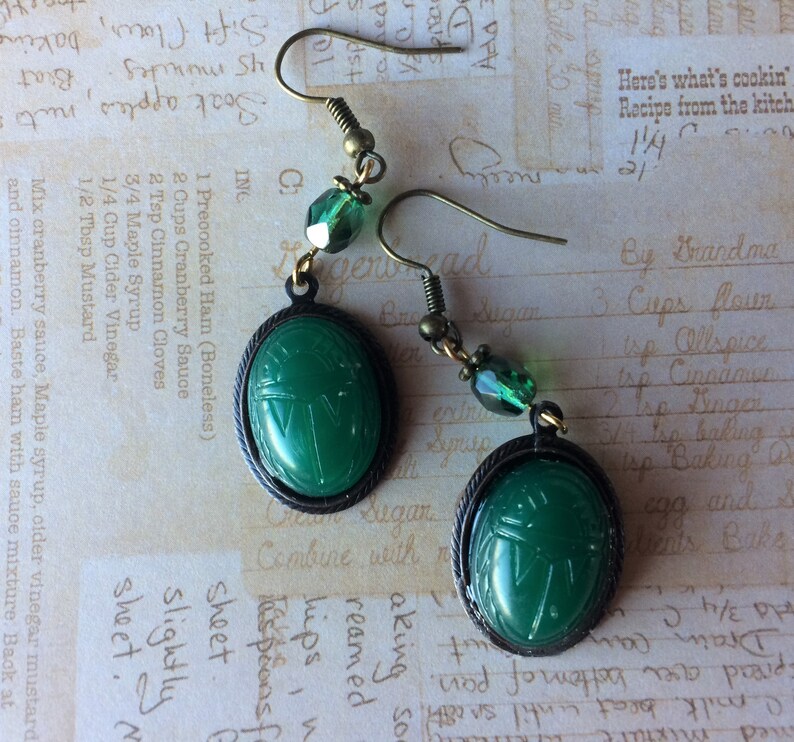 Gothic Green Scarab Earrings Dangle Style With Spruce Green Crystal - Etsy