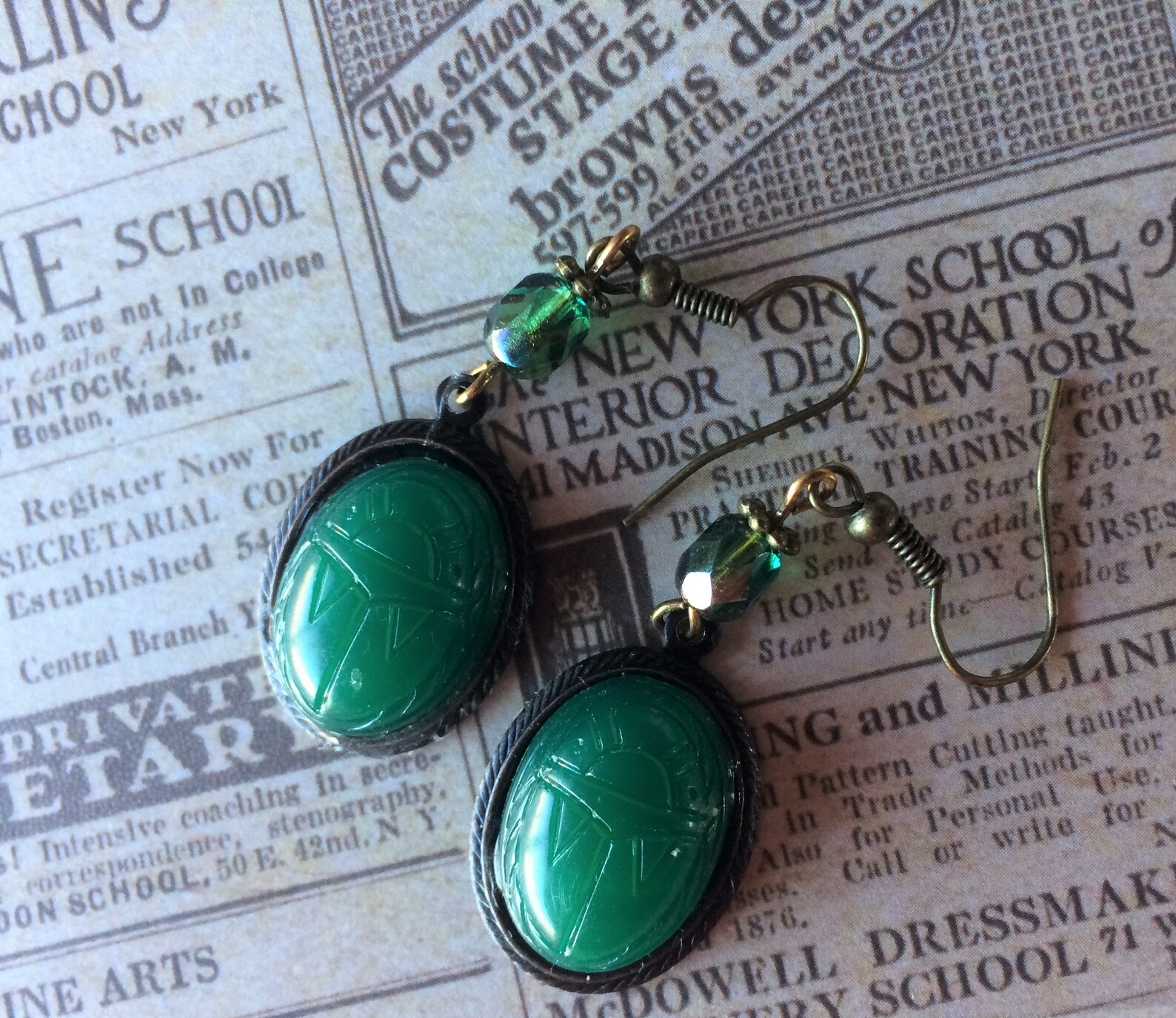 Gothic Green Scarab Earrings Dangle Style With Spruce Green Crystal - Etsy