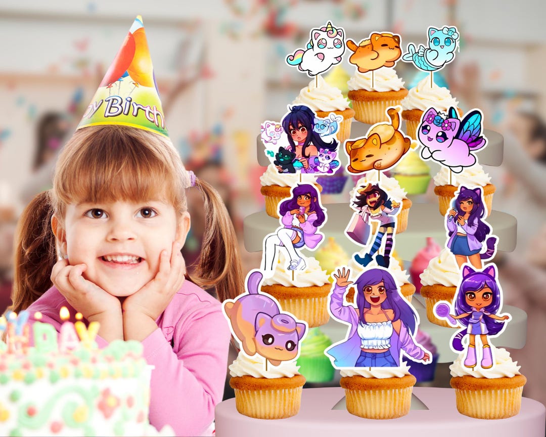 Aphmau Set 24pc Cupcake Cake Stick Pick Topper Kids Birthday Party ...