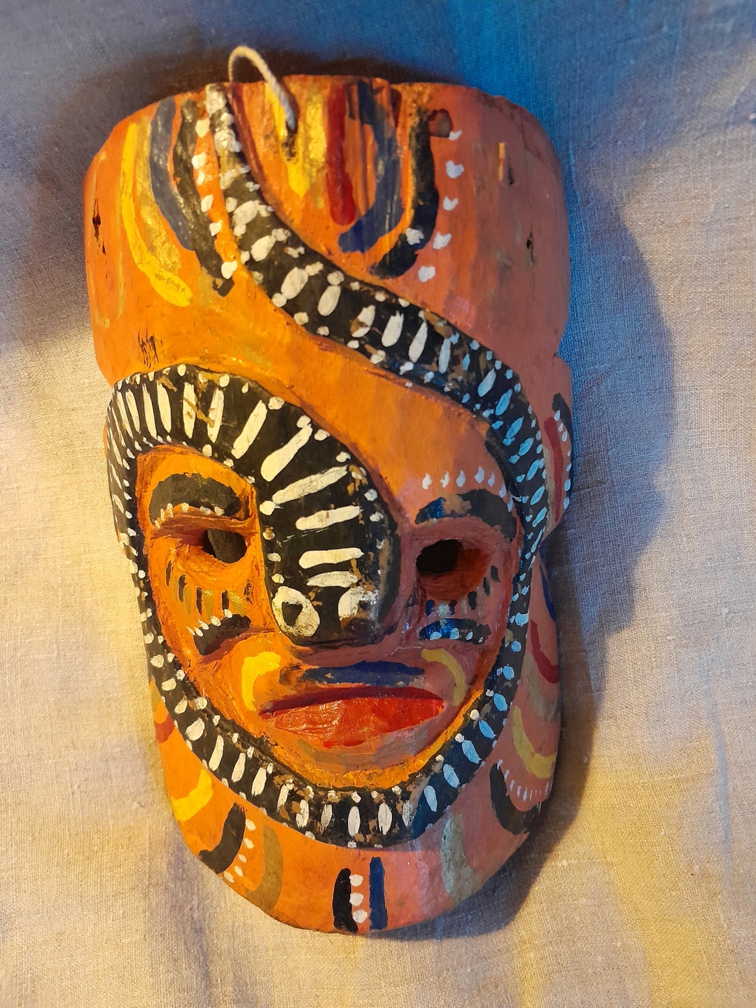 A Painted Wooden Mexican Mask With a Snake on the Face Mexico - Etsy