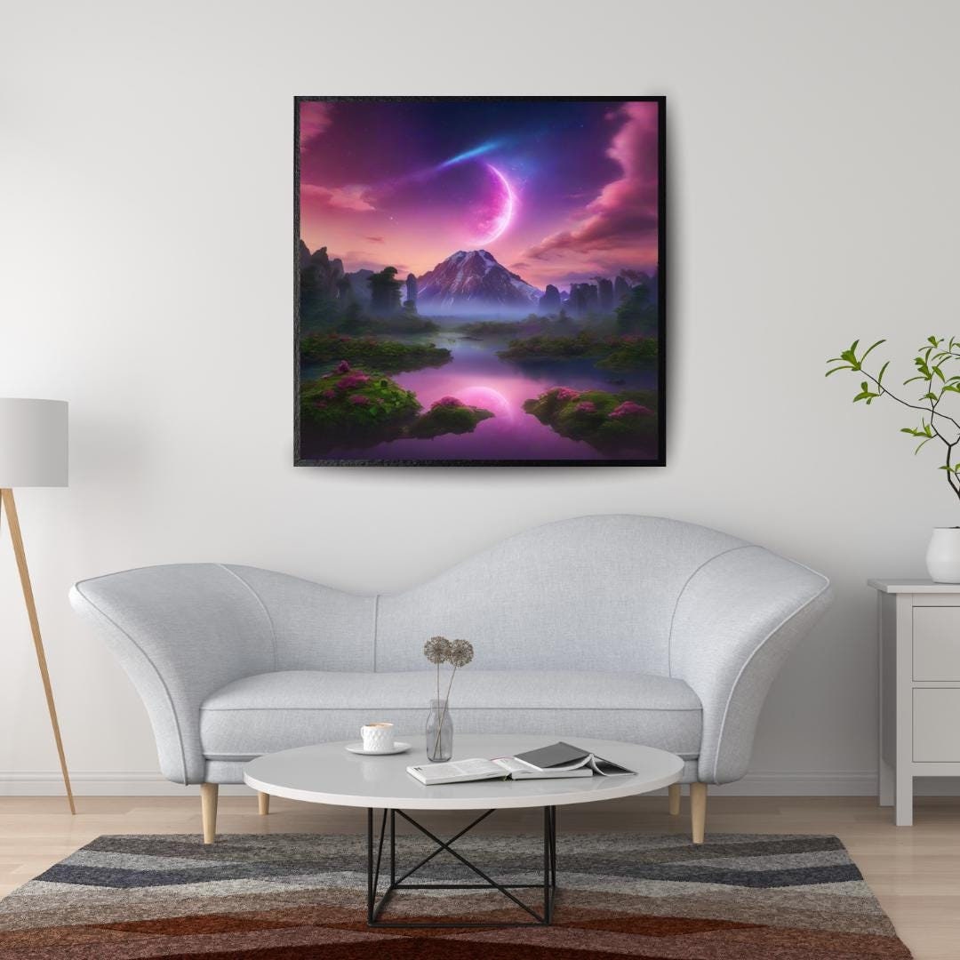 Celestial Mountain Reflection Wall Art - Astral Landscape Canvas Print ...