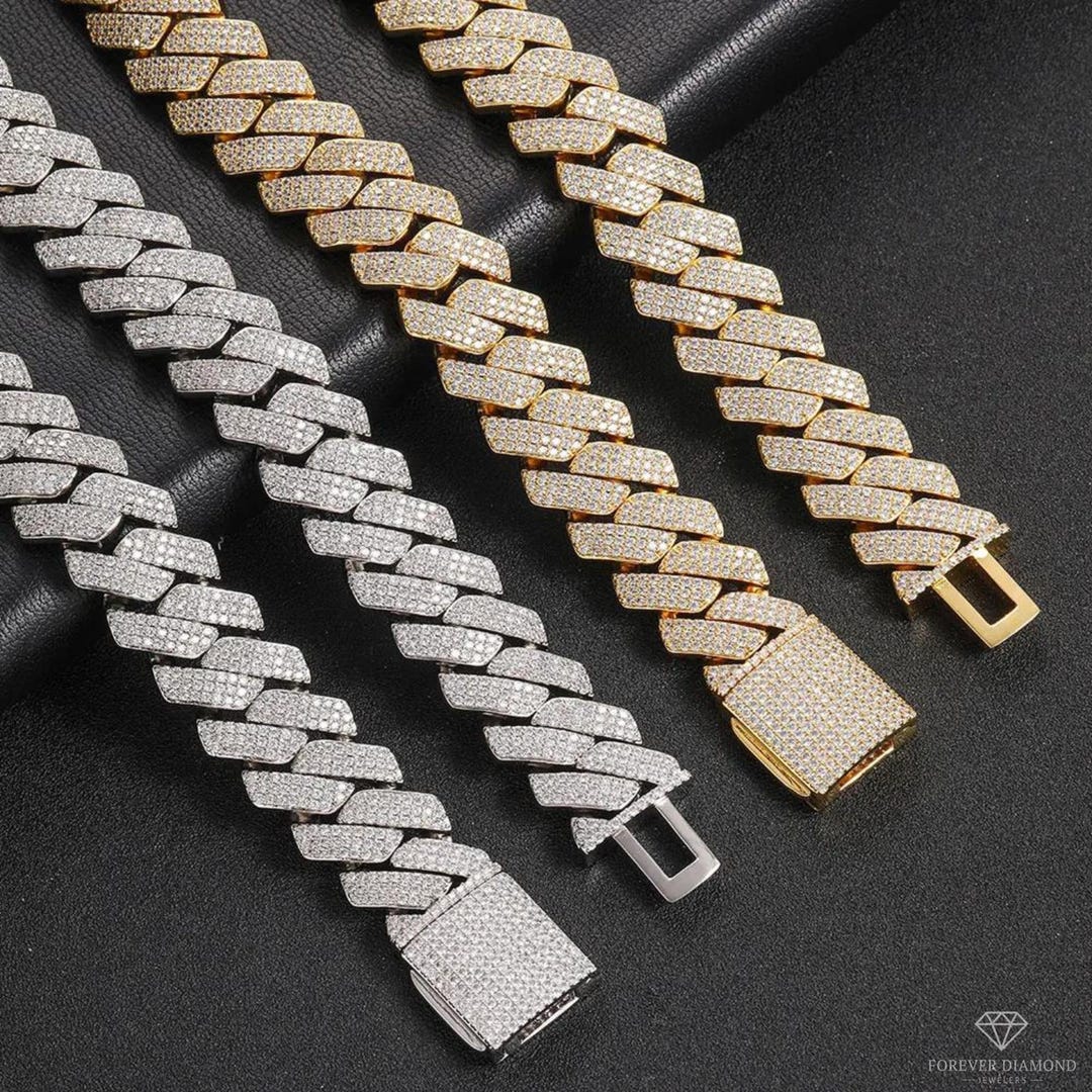 Iced Out White Gold and Gold Plated Cuban Link Chain, VVS Prone Set ...