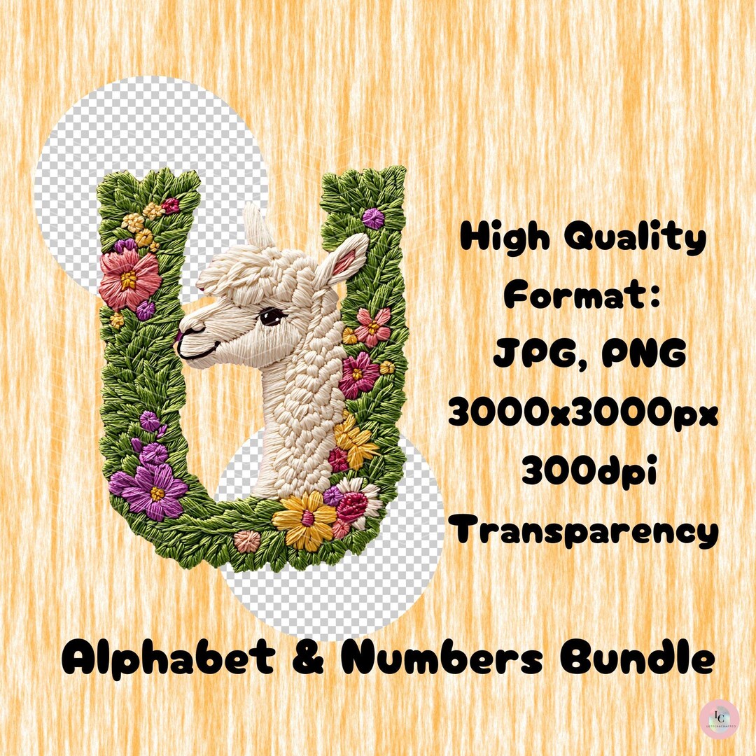 Alpaca Alphabet Numbers Bundle Embroidery-style Floral Letters With ...