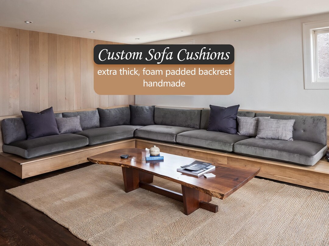 Rectangular Grey Velvet Sofa Cushions, Extra Thick Cushions, Bench ...