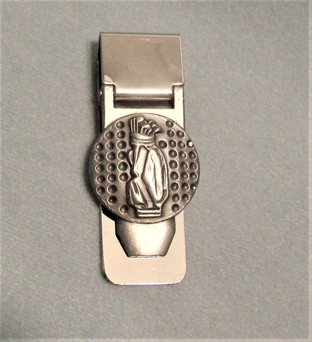 Vintage GOLF Money Clip Has a Pewter Golf Bag With Clubs on a Golf Ball ...
