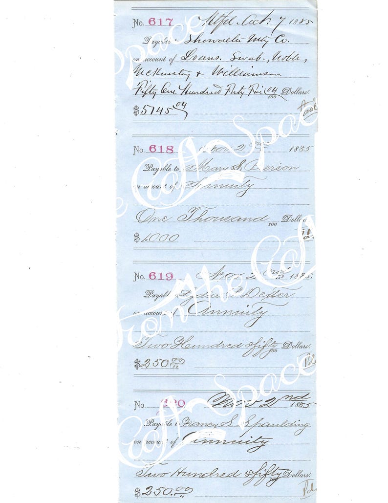 1885 Blue Check Receipts Printable - Etsy